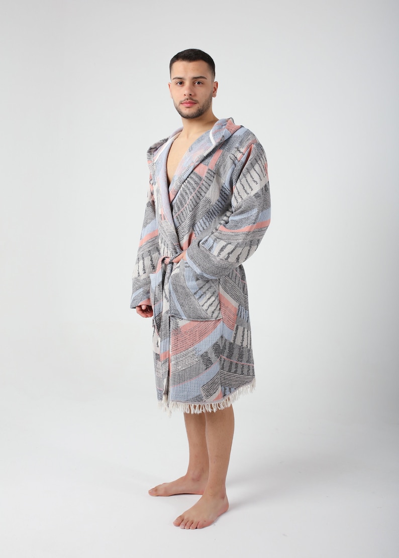 Coral Colorful Jacquard Turkish Cotton Robe for Men, Lightweight ...
