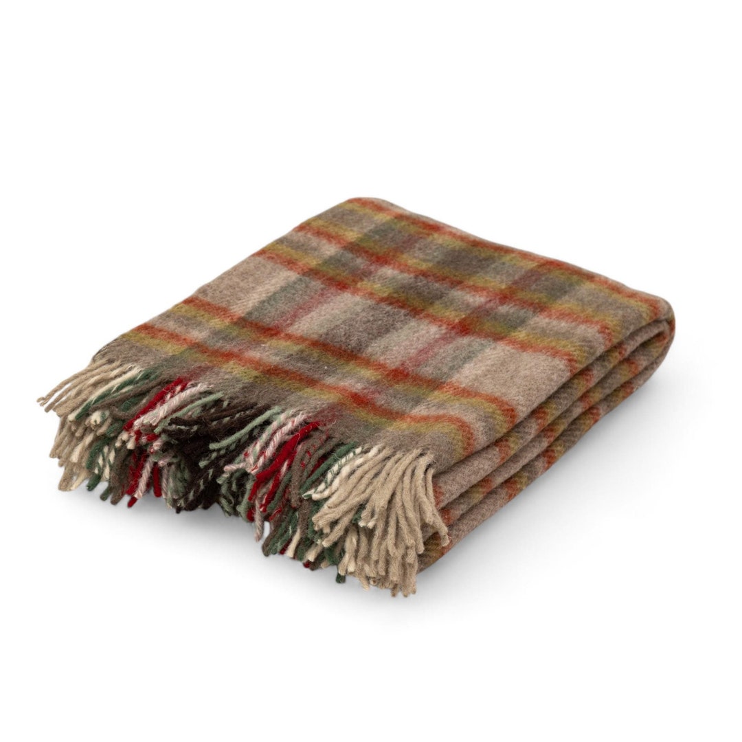 59'' 79'' Grey / Green Tartan Plaid New Wool Blanket, 100% Wool Blanket ...