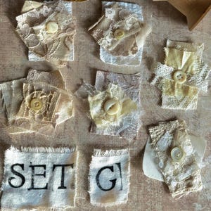 Vintage Pearl Button Fabric Clusters and Lace Snippets. Set/6, Your ...