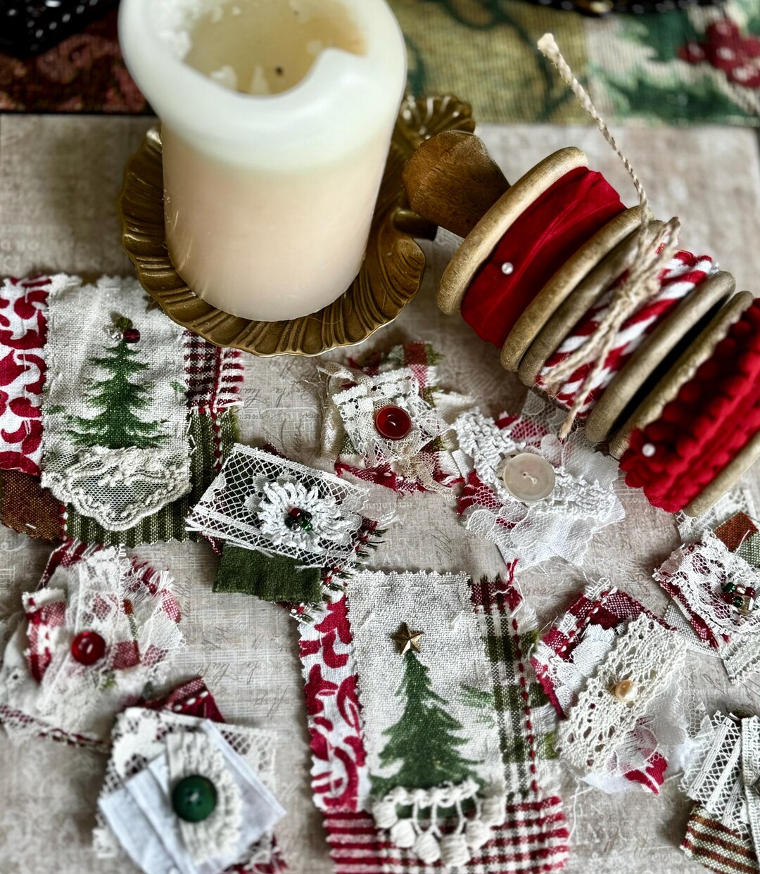 Christmas Fabric Clusters and Lace Snippets. Your Choice Junk Journal ...