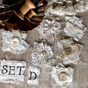 Vintage Pearl Button Fabric Clusters and Lace Snippets. Set/6, Your Choice. Junk Journal ...