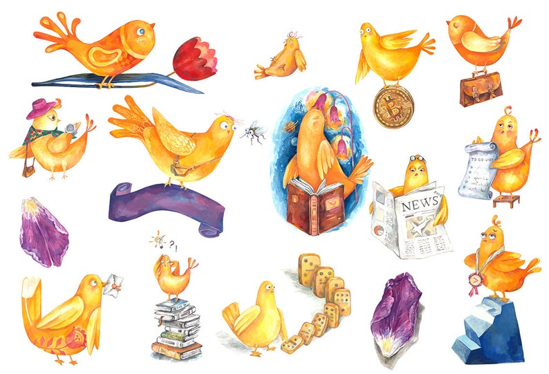 Back to School Cute Birds-clip Art-cartoon Birds-planner - Etsy