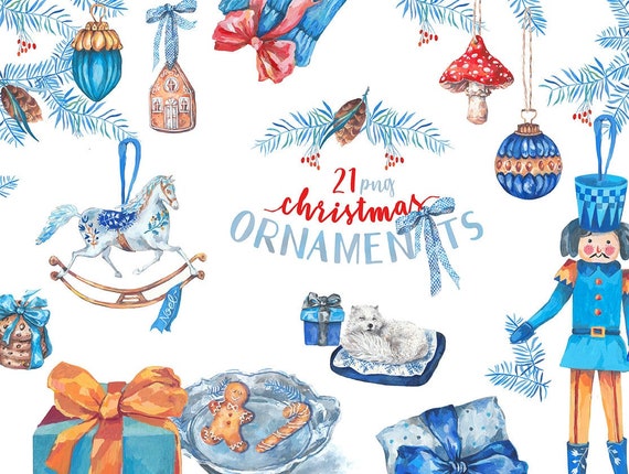 Christmas Clip Art Blue Christmas Ornaments PNG - Etsy