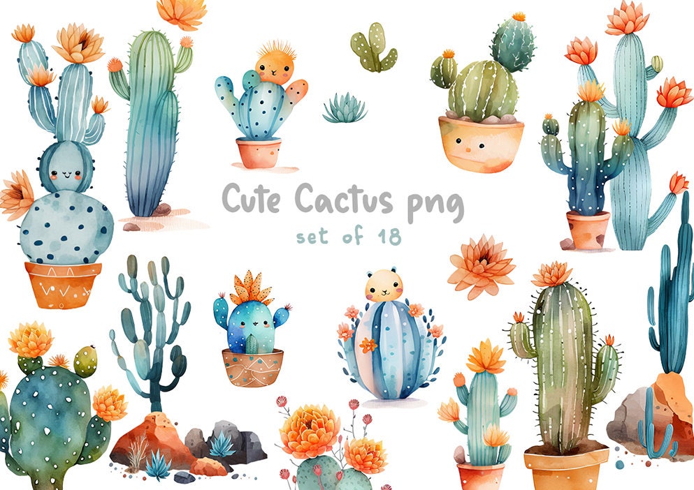 Cactus Clipart Pack, Cactus Png, Desert Plants Png, Cute Cactus ...