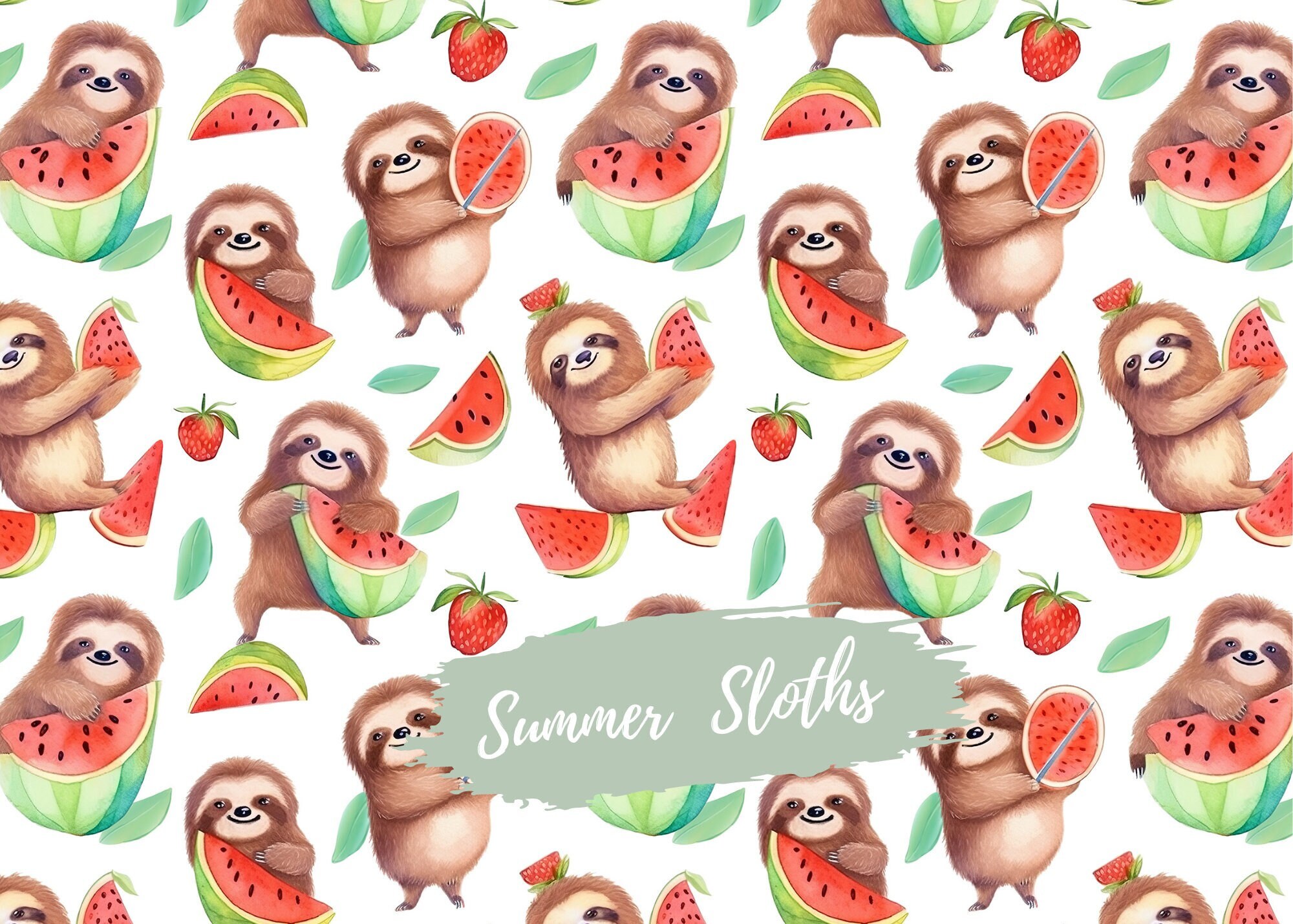 Summer Seamless Pattern, Sloth Seamless File, Watermelon Seamless ...