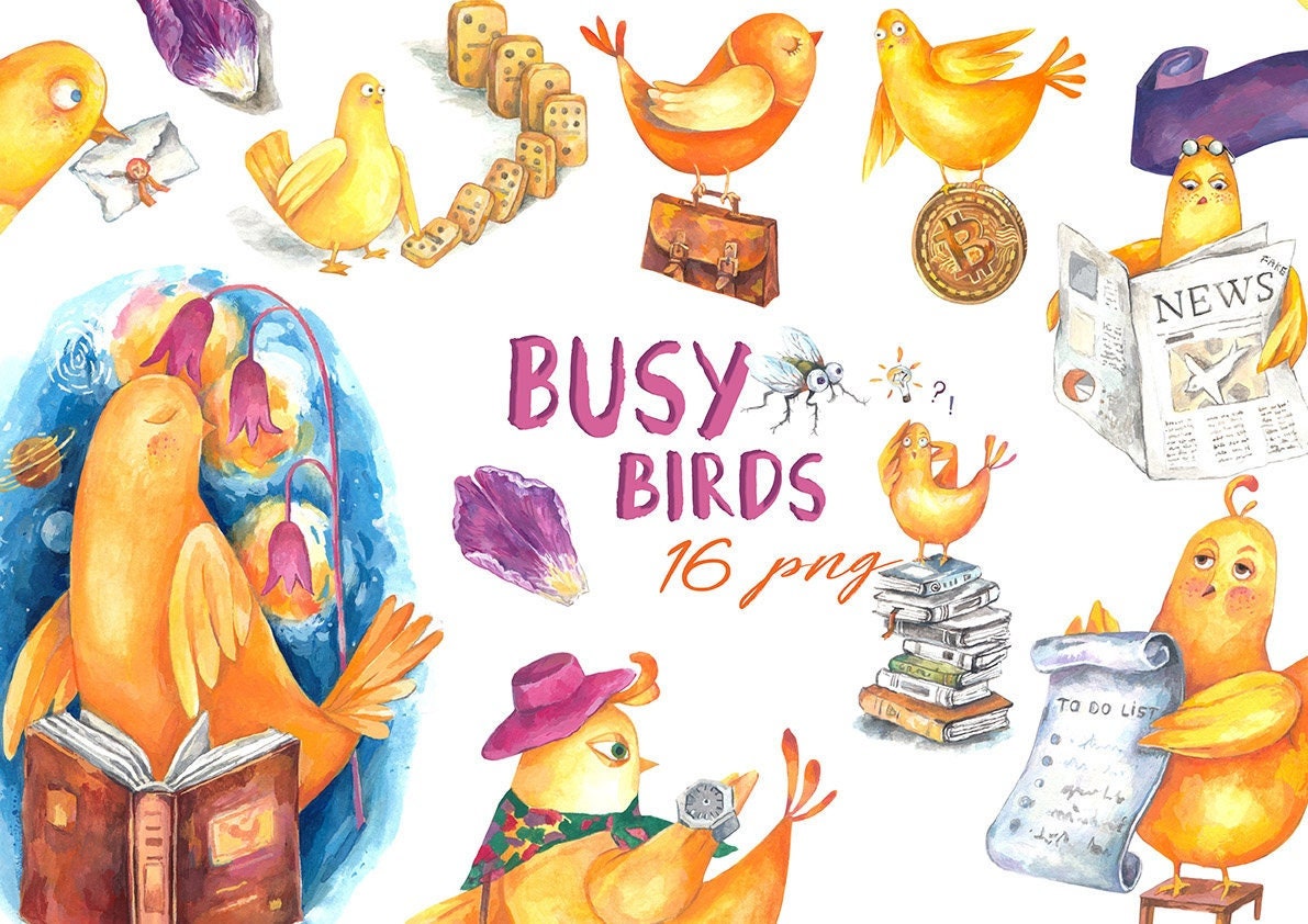 Back to School Cute Birds-clip Art-cartoon Birds-planner Drawings ...