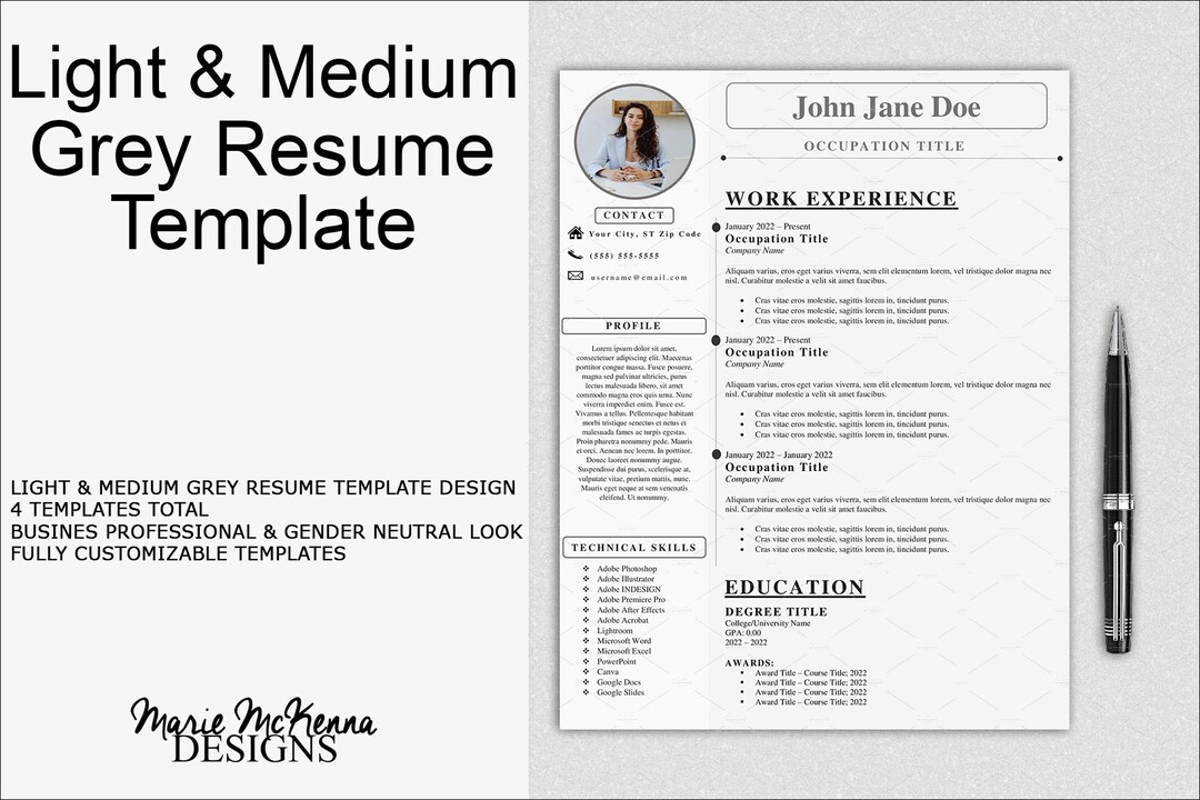 Grey Professional Resume Template | Editable CV, Cover Letter ...
