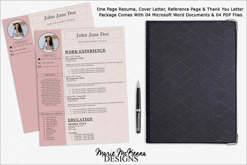 Pink & Grey Resume Template Design - Etsy