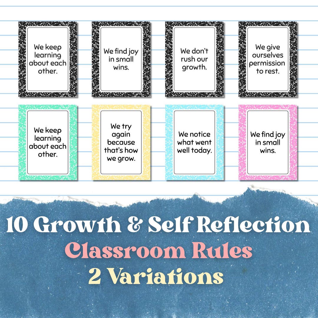 Growth and Self-reflection Classroom Posters | Black & White + Rainbow ...