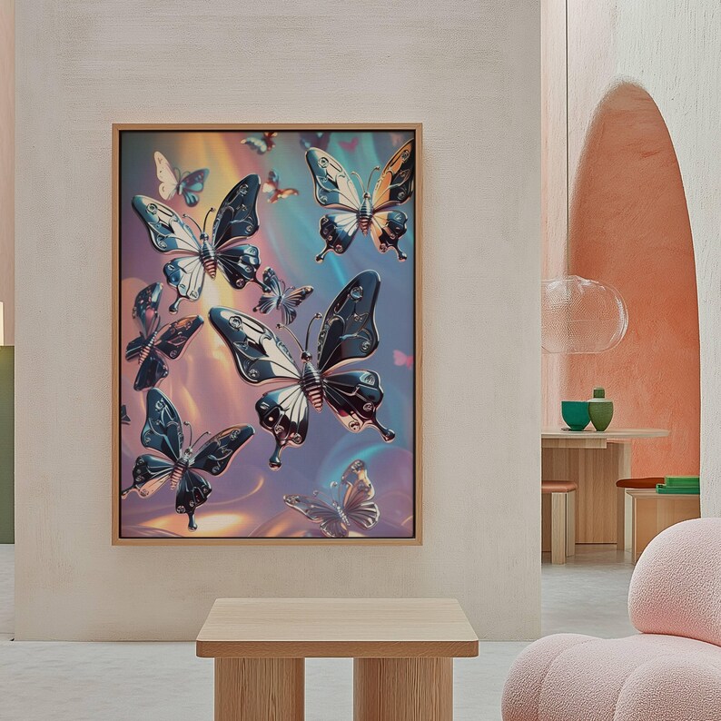 Y2K Chrome Butterflies Art Print | Digital Download | Pastel Aesthetic ...