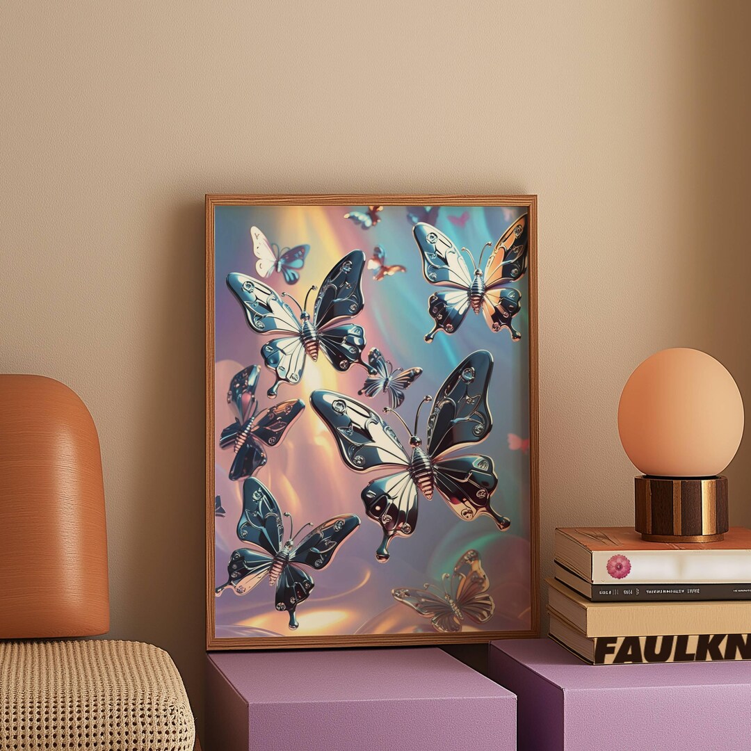 Y2K Chrome Butterflies Art Print | Digital Download | Pastel Aesthetic ...