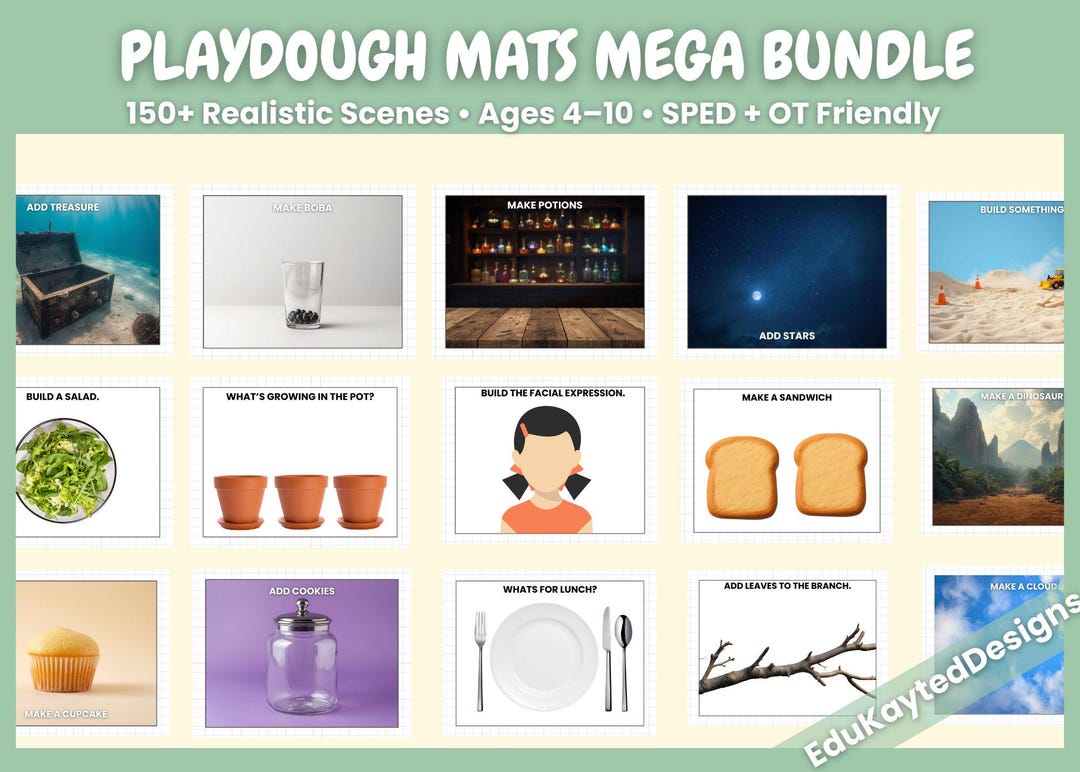 MEGA Playdough Mat Bundle | 150+ Realistic Printable Fine Motor Scenes ...