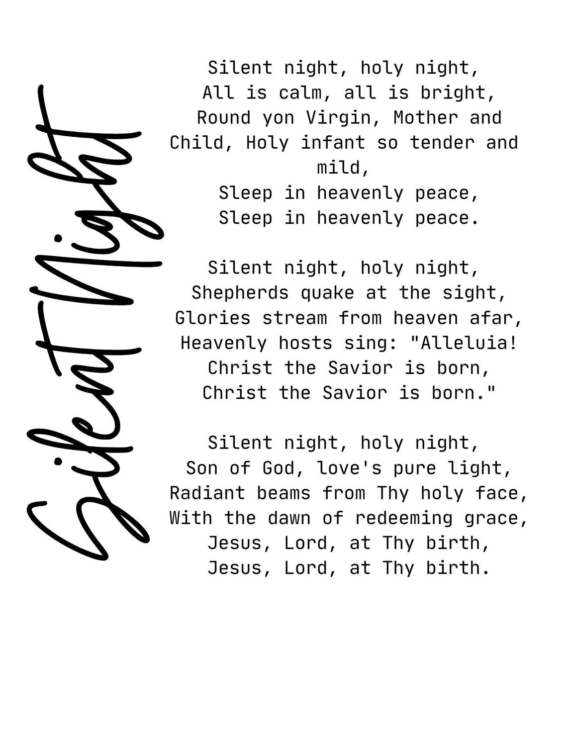 A Christmas Carol Printable, Silent Night, Christmas Carol Lyrics ...
