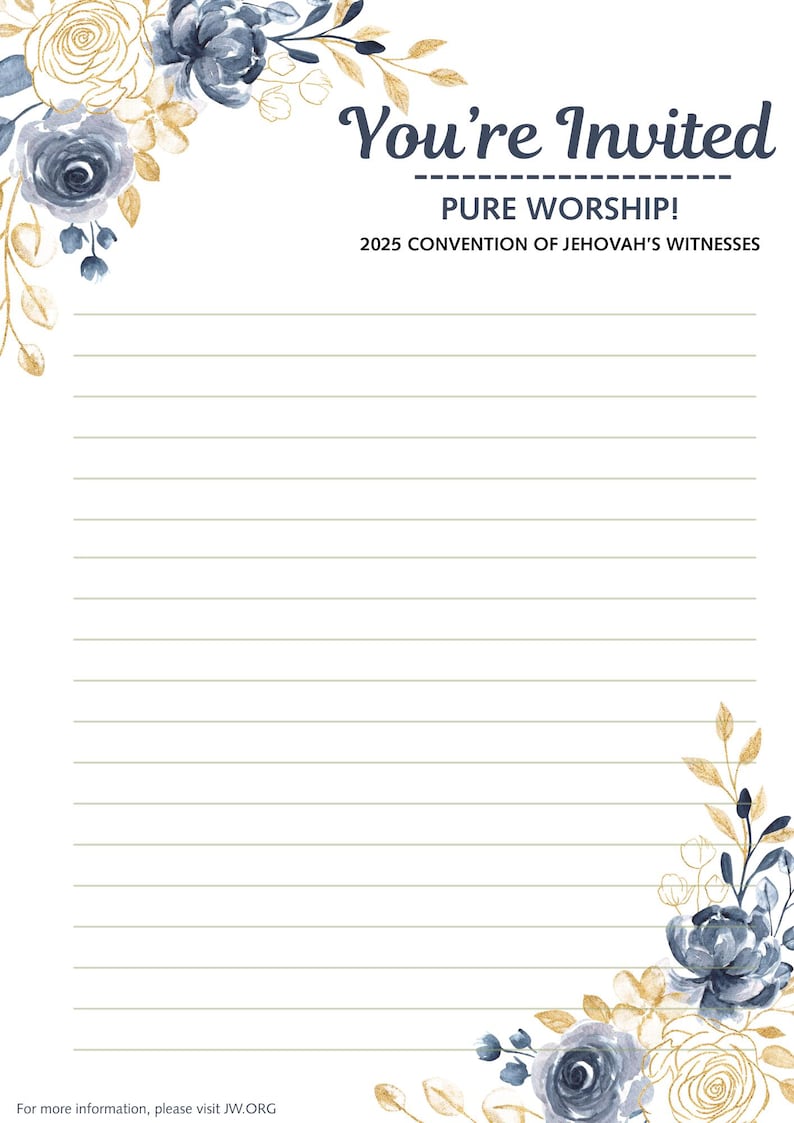 Pure Worship Convention Invitation, JW Letter Writing Jehovah's ...