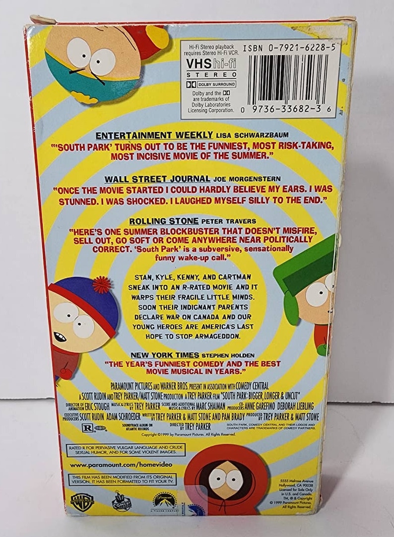 Vintage 1999 South Park Bigger, Longer & Uncut Movie VHS Blockbuster ...