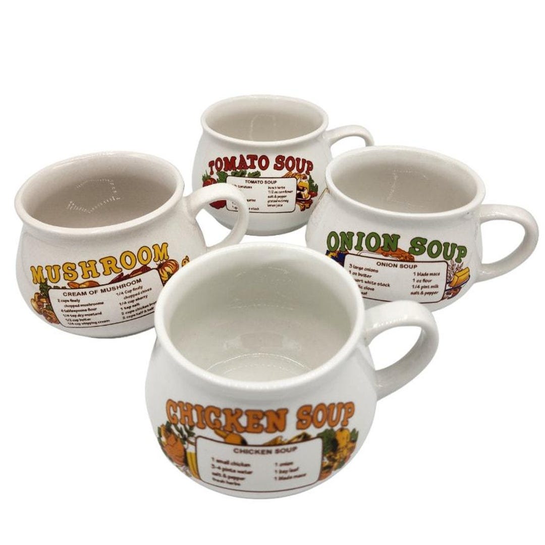 Vintage Dat'l Do It Ceramic Soup Recipe Mugs - Tomato, Mushroom, Onion ...