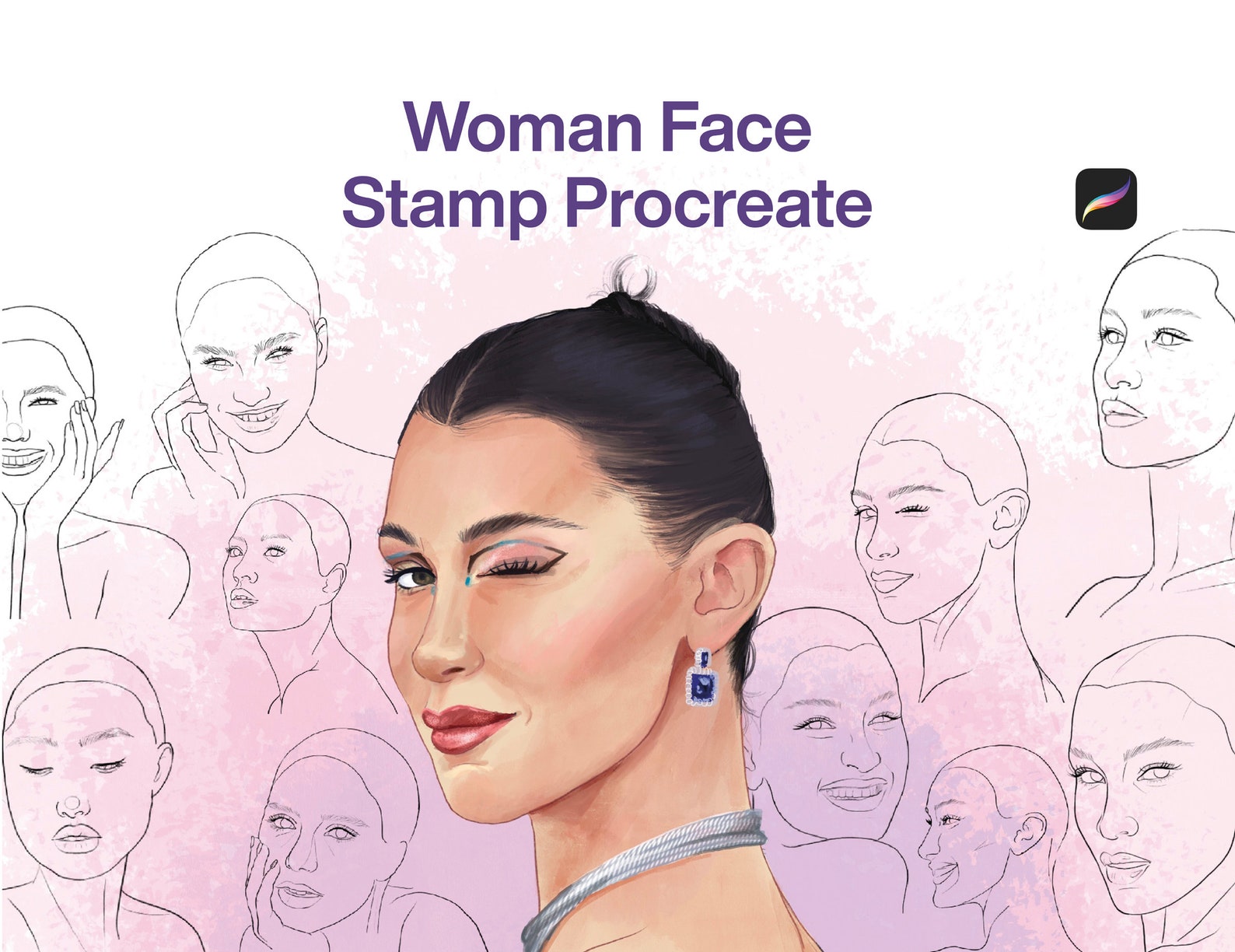 10 Woman Face Stamps Procreate Procreate Portrait Guide Stamps Head ...
