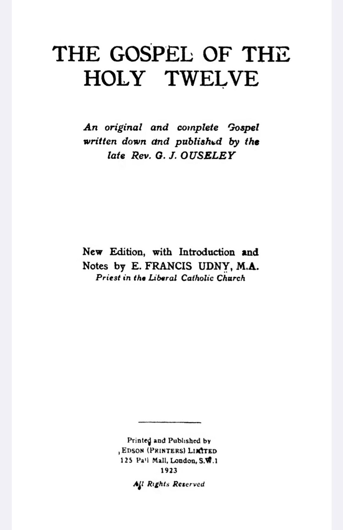 The Gospel of the Holy Twelve | Rev. G.J. Ouseley - Etsy