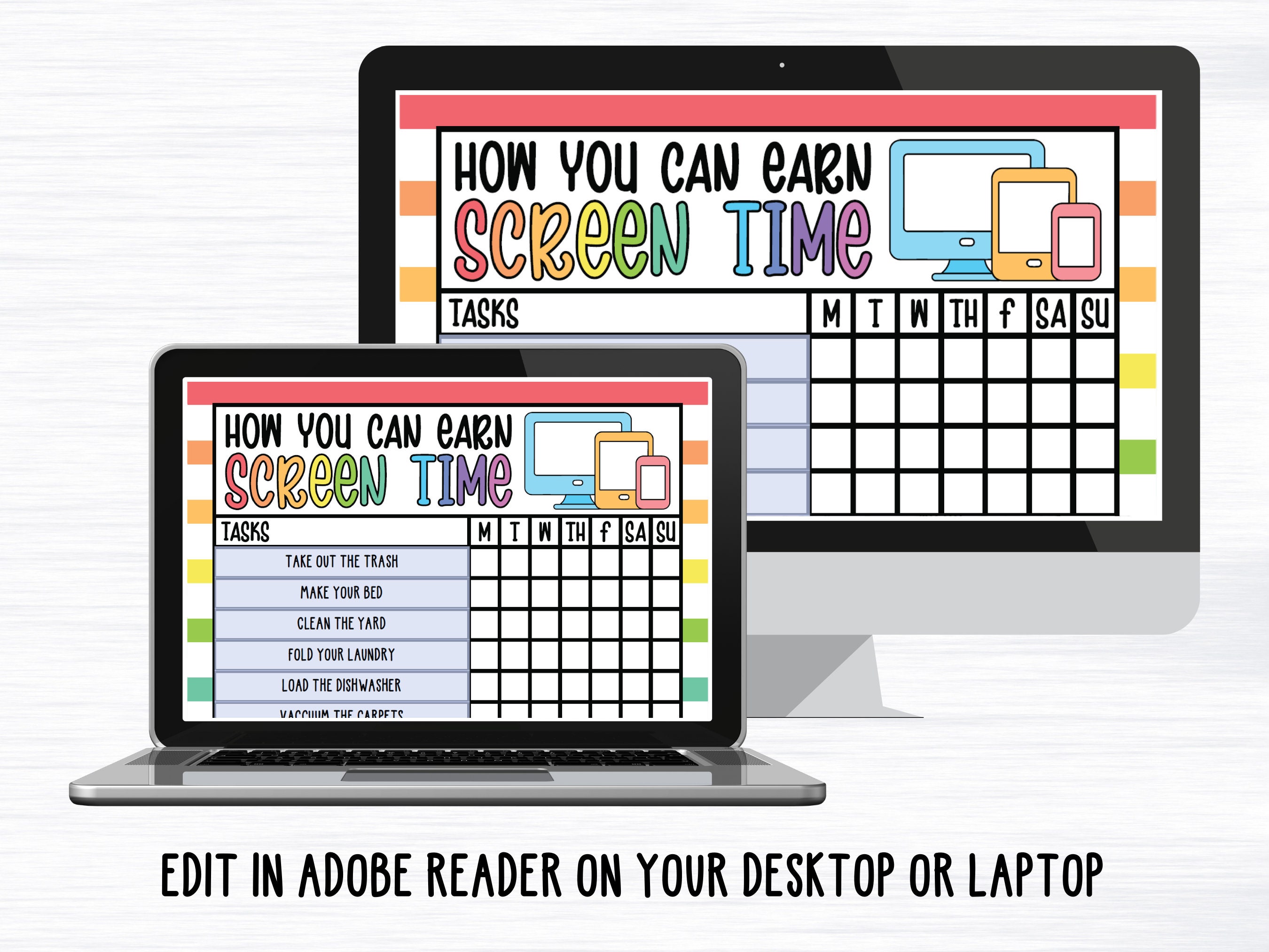 Screen Time Checklist, Editable, Printable, Screen Time Chore Chart ...