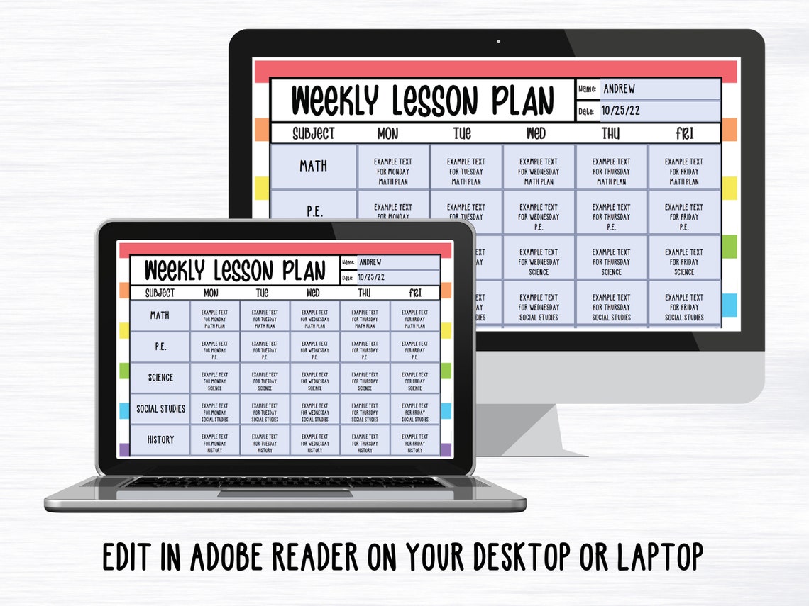 Editable Weekly Lesson Plan, Printable Simple School Schedule, Weekly ...