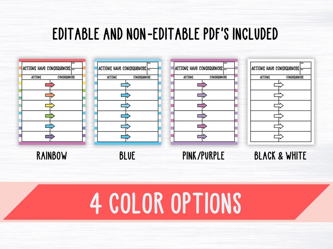 Editable Behavior Consequence Chart PDF, Consequence for My Own Action ...