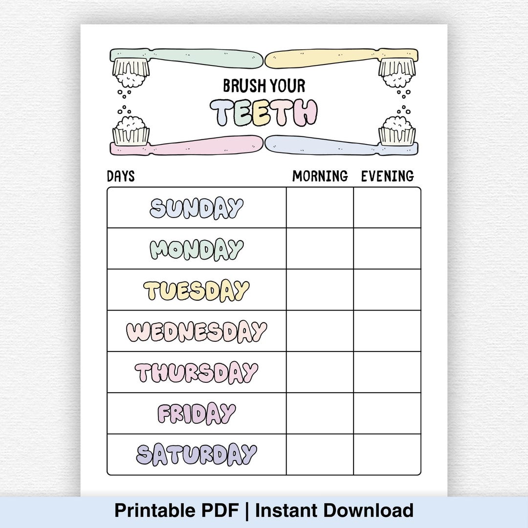 Brush Teeth Printable, Brush Teeth Chart, Toddler Brushing, Teeth ...