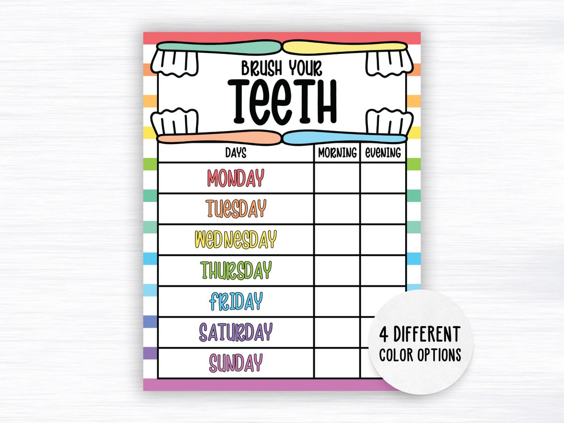 Brush Teeth Printable, Brush Teeth Chart, Toddler Brushing, Teeth ...
