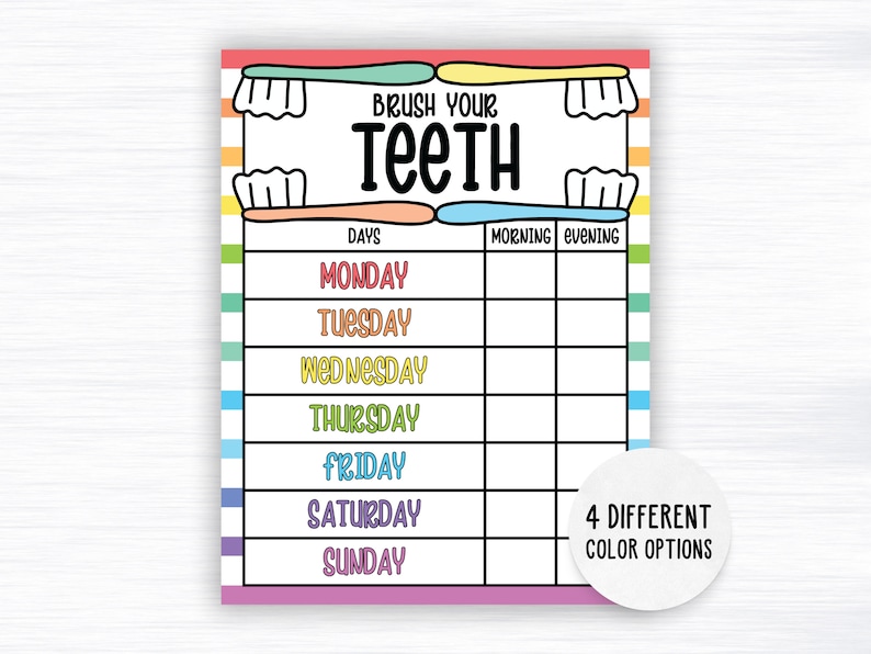 Brush Teeth Printable, Brush Teeth Chart, Toddler Brushing, Teeth ...