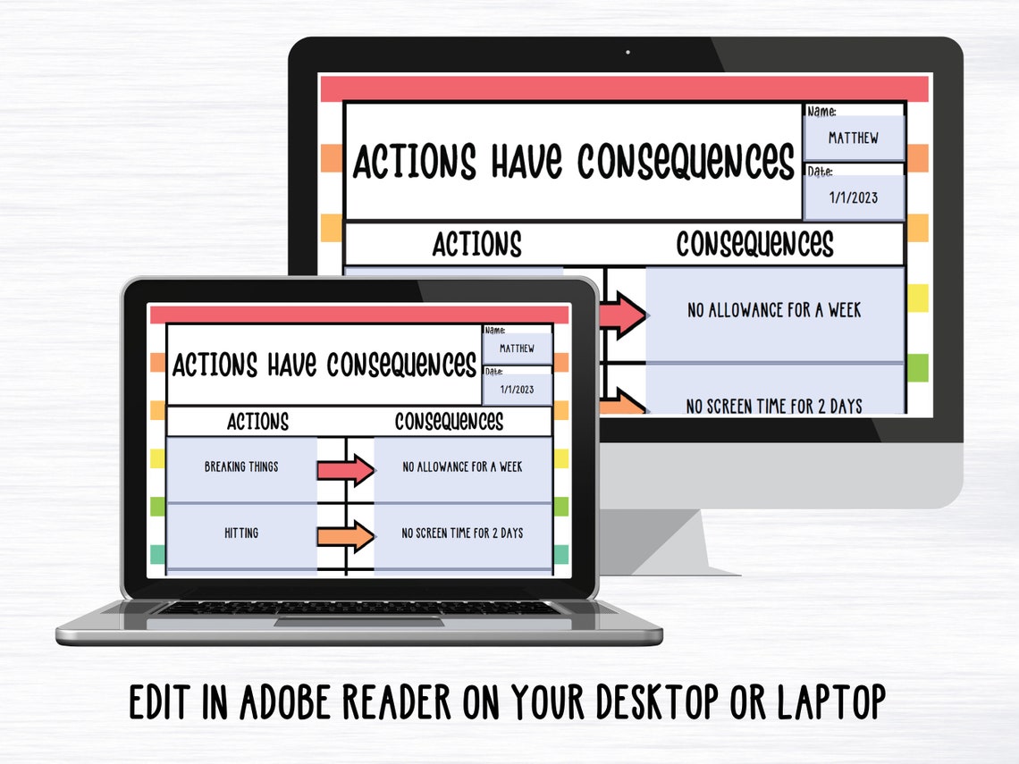 Editable Behavior Consequence Chart PDF, Consequence for My Own Action ...