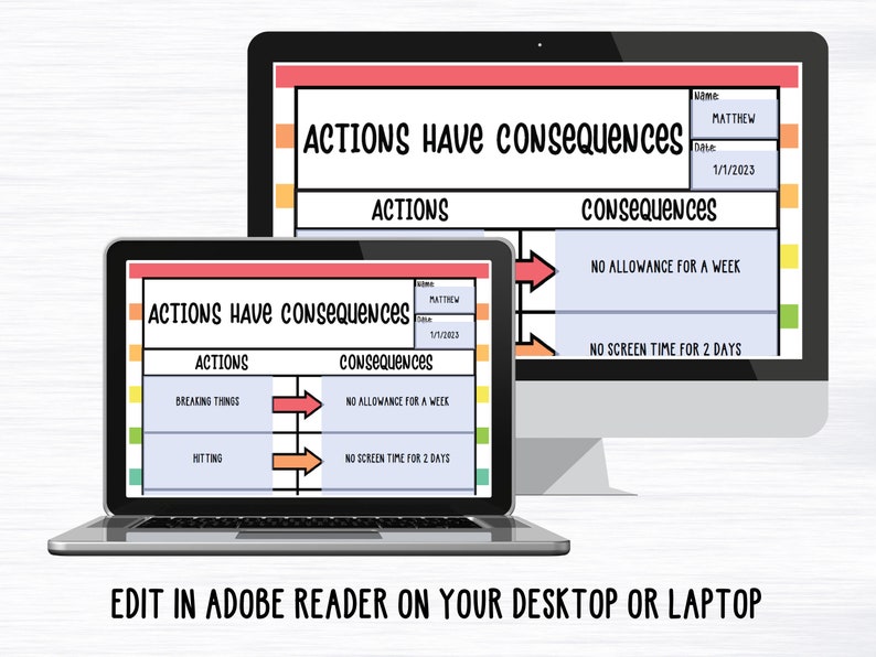 Editable Behavior Consequence Chart PDF, Consequence for My Own Action ...