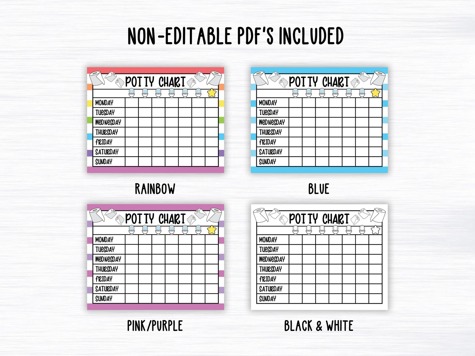 Potty Training Chart, Potty Chart for Girls and Boys, Potty Training ...