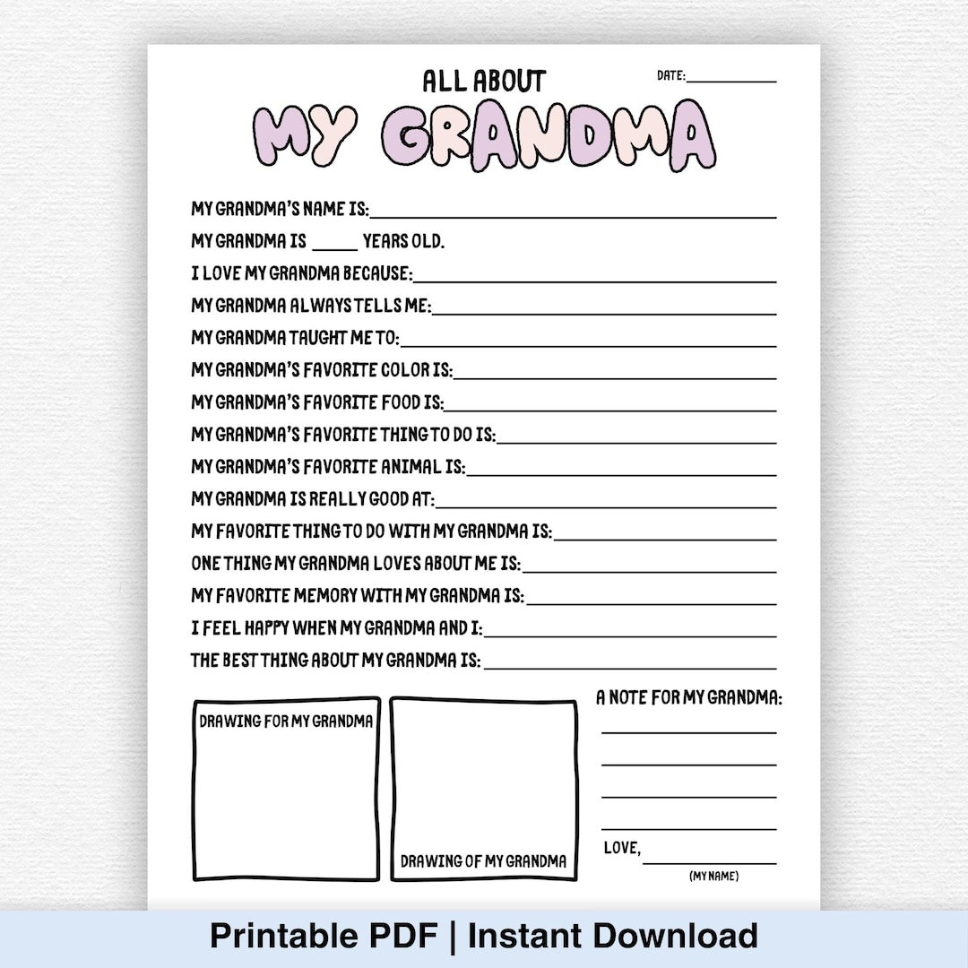 All About My Grandma, Keepsake PDF, Mother’s Day Kids Gift, Grandma ...