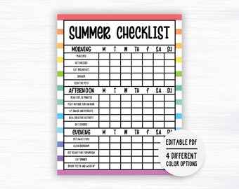 Kids Summer Daily Checklist Chore Chart for Kids Summer Rules Summer ...