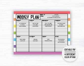 Weekly Planner, Simple Planner, Editable PDF, Fillable, 11 X 8.5 Inches ...