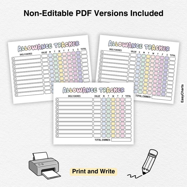 Editable Allowance Tracker for Kids, Chore Chart, Earn Money, Allowance ...