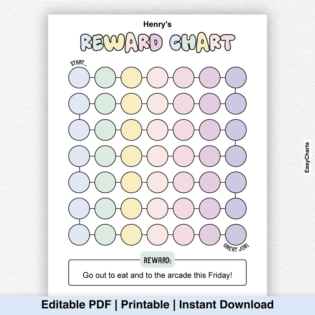Printable Toddler Reward Chart, Kids Goal Tracker, Kids Sticker Chart ...