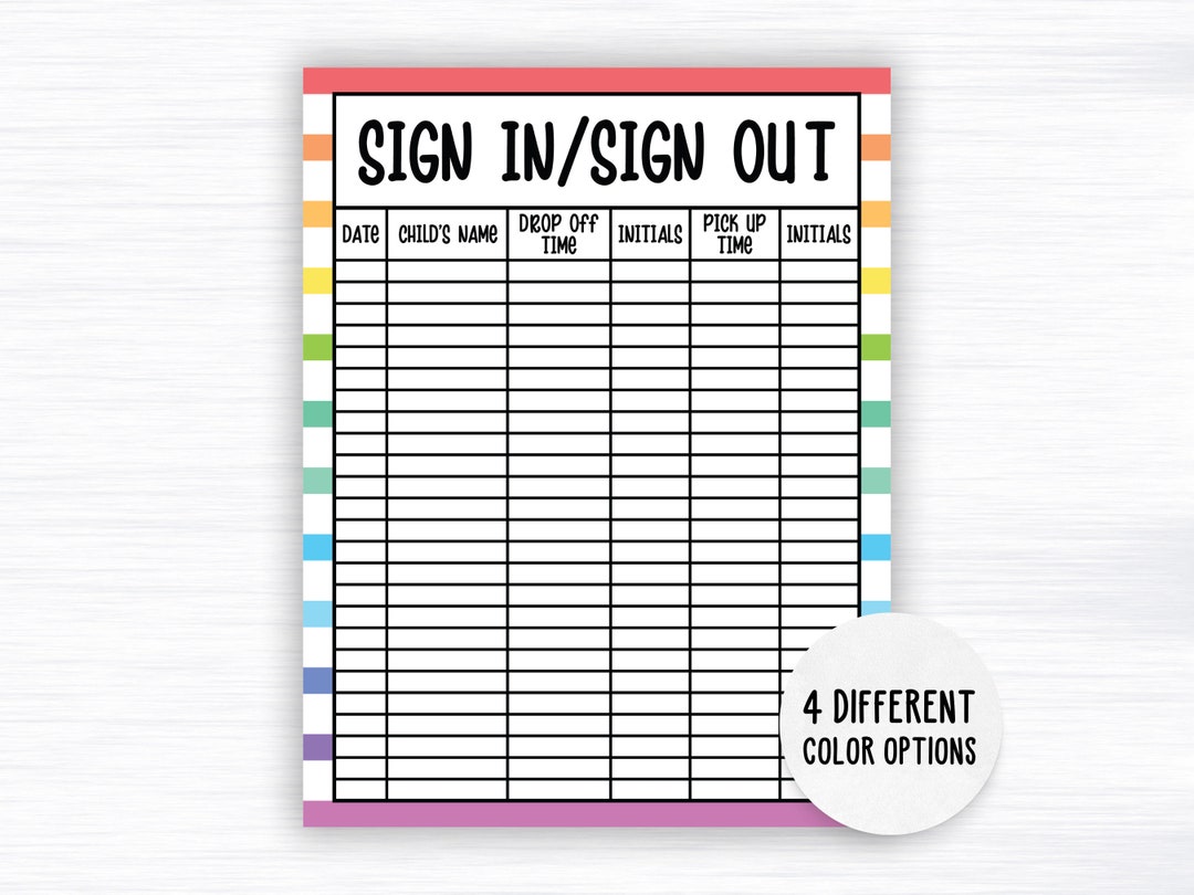 Sign in Sheets for Daycare, School, Preschool, Sports, Recreational ...