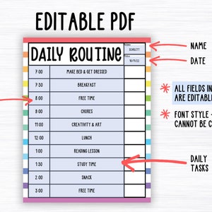 Editable Daily Routine, Printable Daily Routine, Responsibility Chart ...
