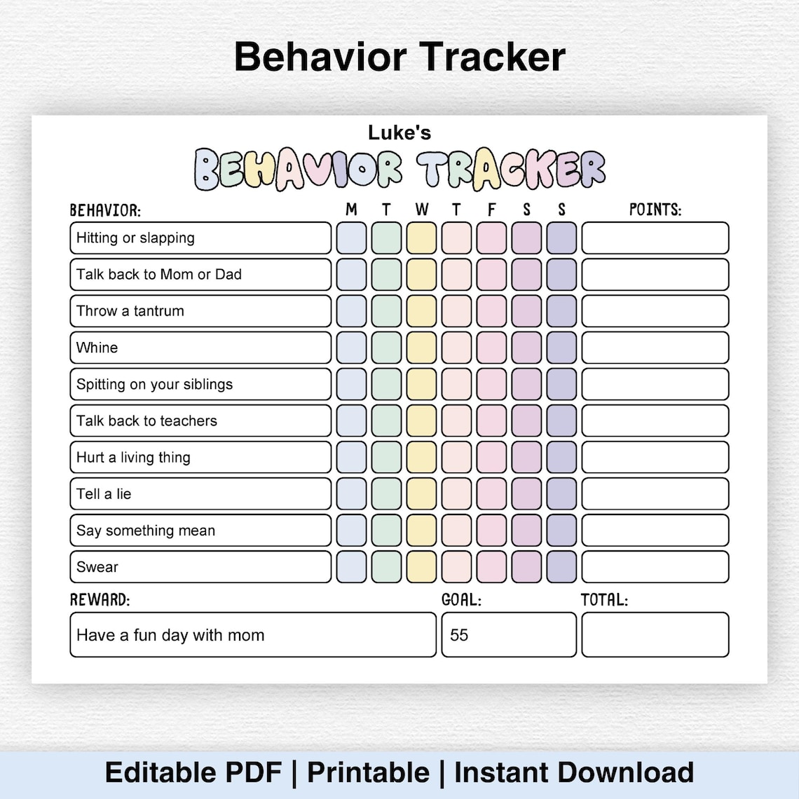 Editable Behavior Tracker for Kids, Behavior Chart, Actions Have ...