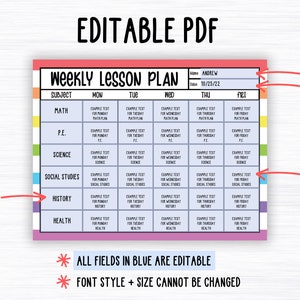 Editable Weekly Lesson Plan, Printable Simple School Schedule, Weekly ...