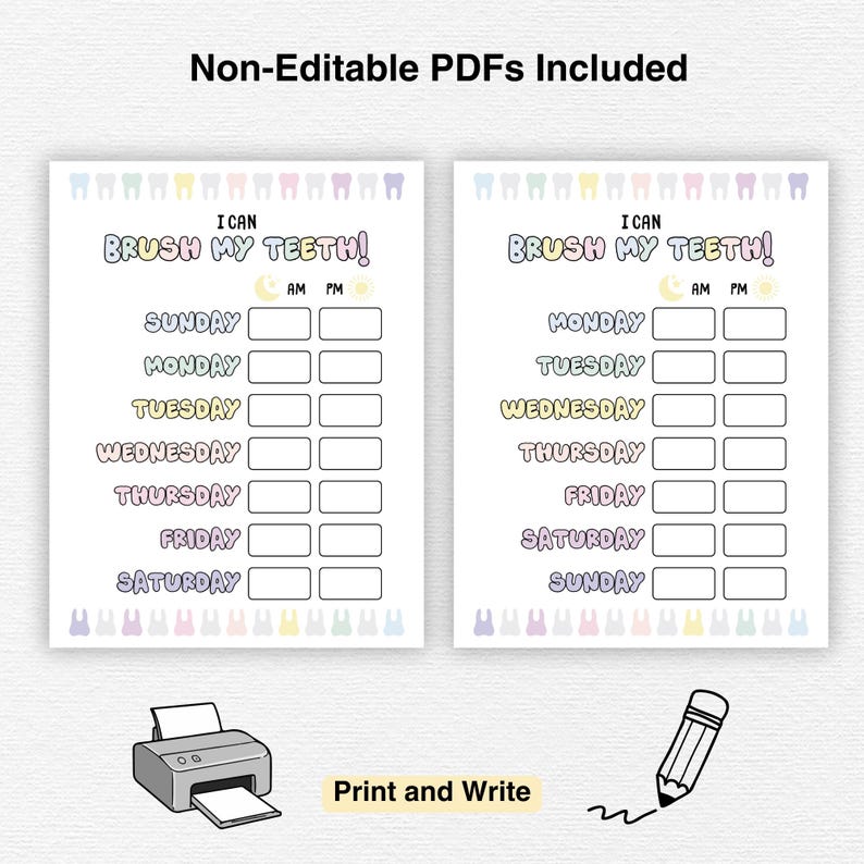 Brush Teeth Chart, Brush Teeth Printable, Toddler Brushing, Teeth ...