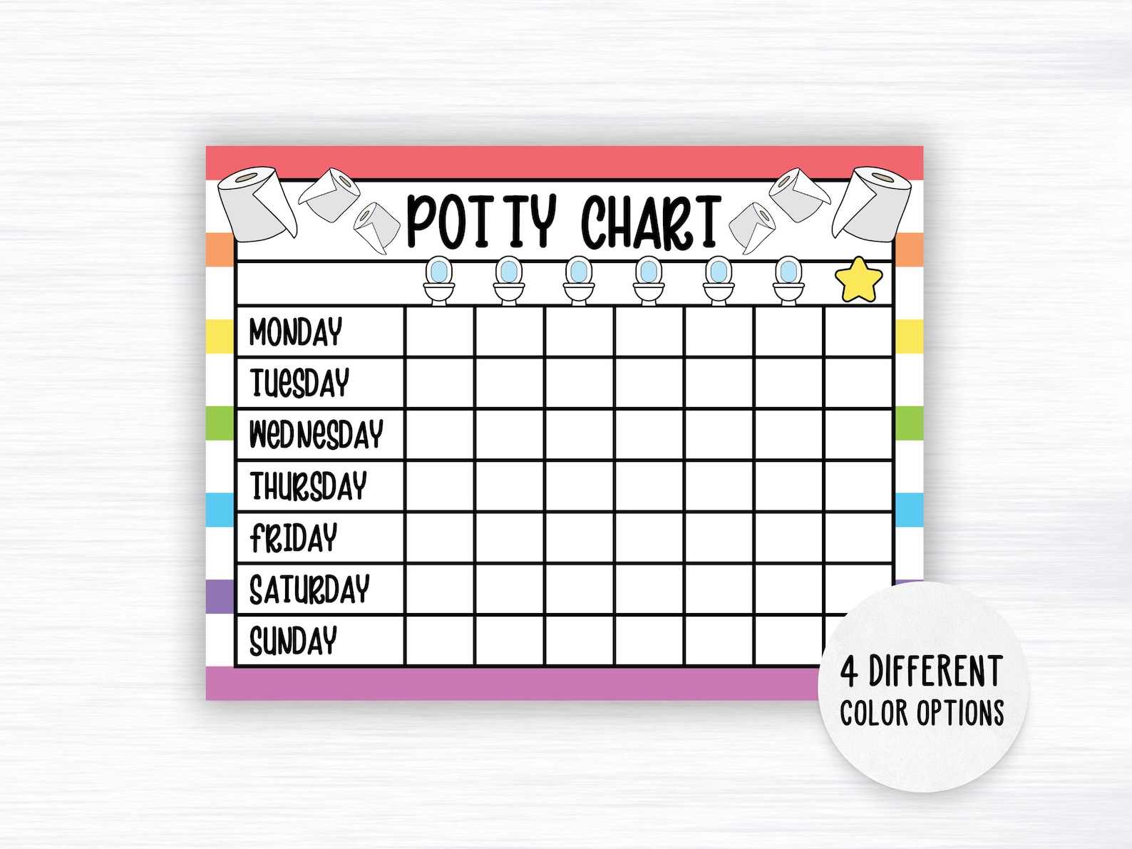 Potty Training Chart, Potty Chart for Girls and Boys, Potty Training ...