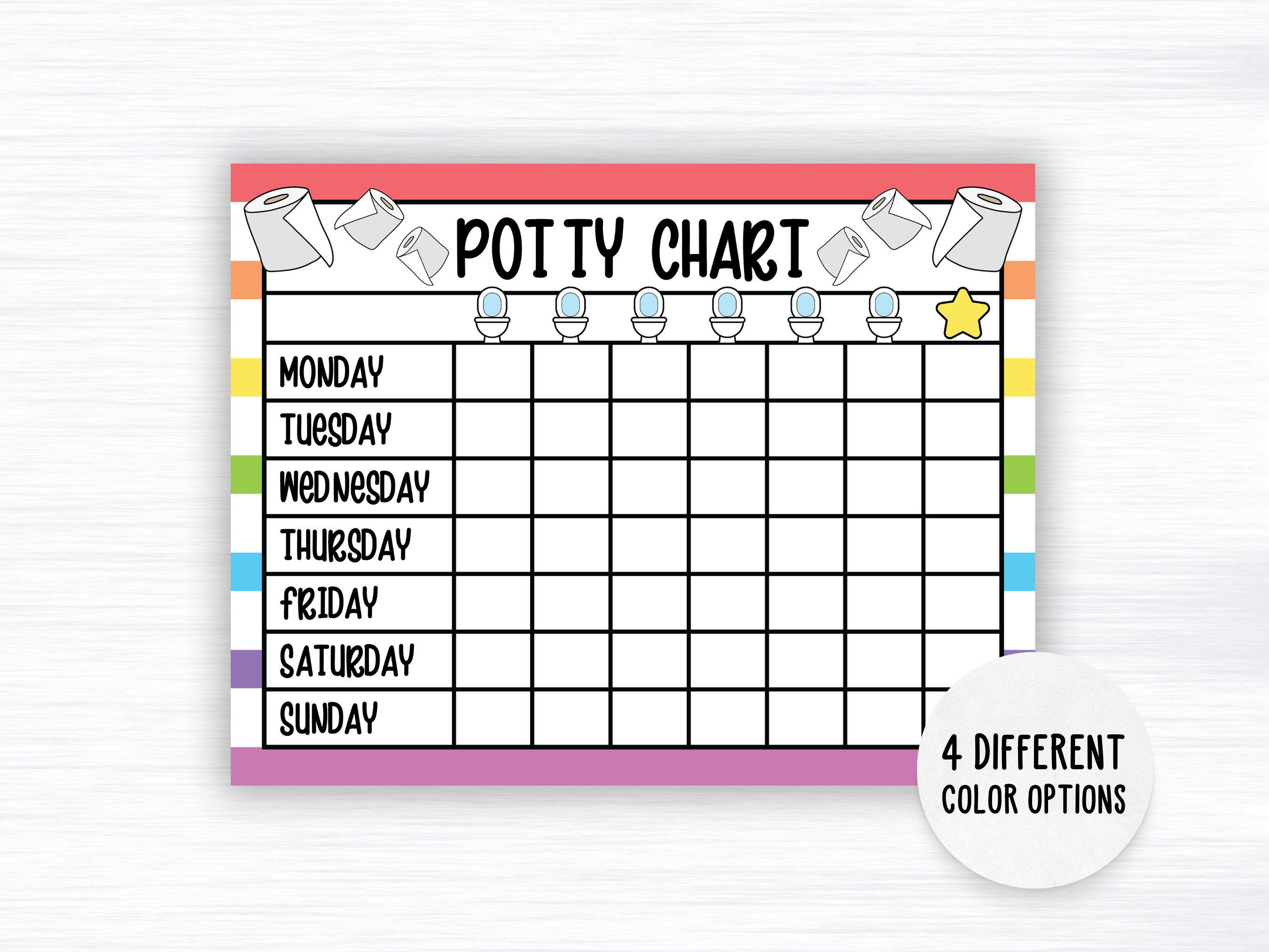 Potty Training Chart, Potty Chart for Girls and Boys, Potty Training ...