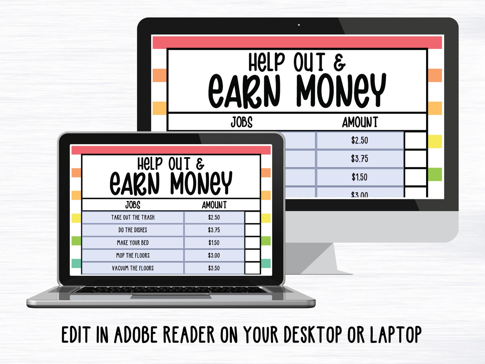 Editable How to Earn Money Chore Chart, Allowance Chore Chart for Kids ...