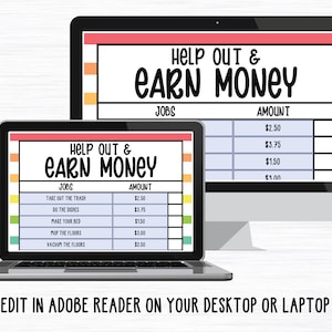 Editable How to Earn Money Chore Chart, Allowance Chore Chart for Kids ...