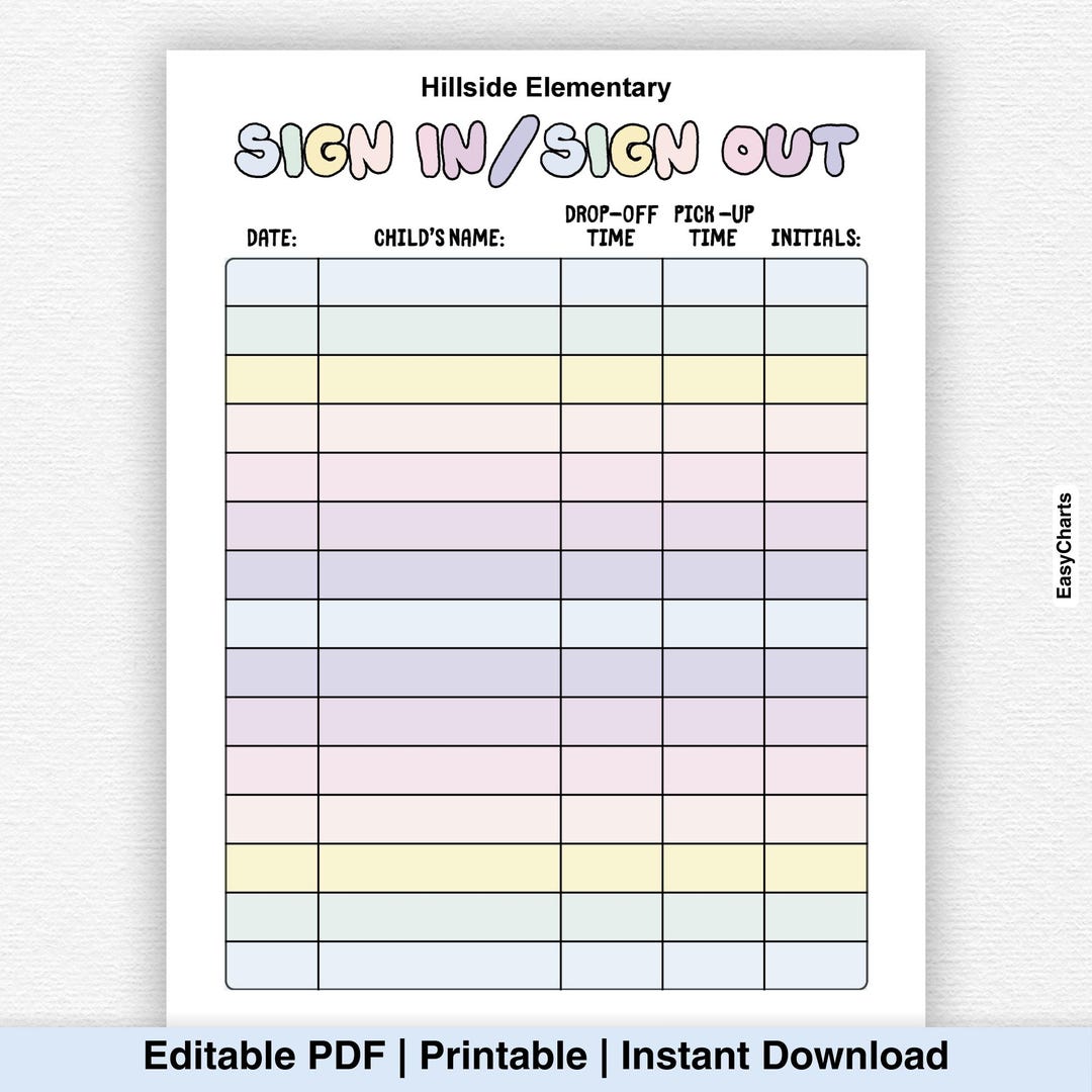 Sign in Sheets for Daycare, Preschool, School, Sports, Recreational ...