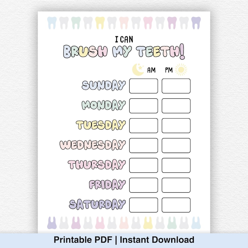 Brush Teeth Chart, Brush Teeth Printable, Toddler Brushing, Teeth ...