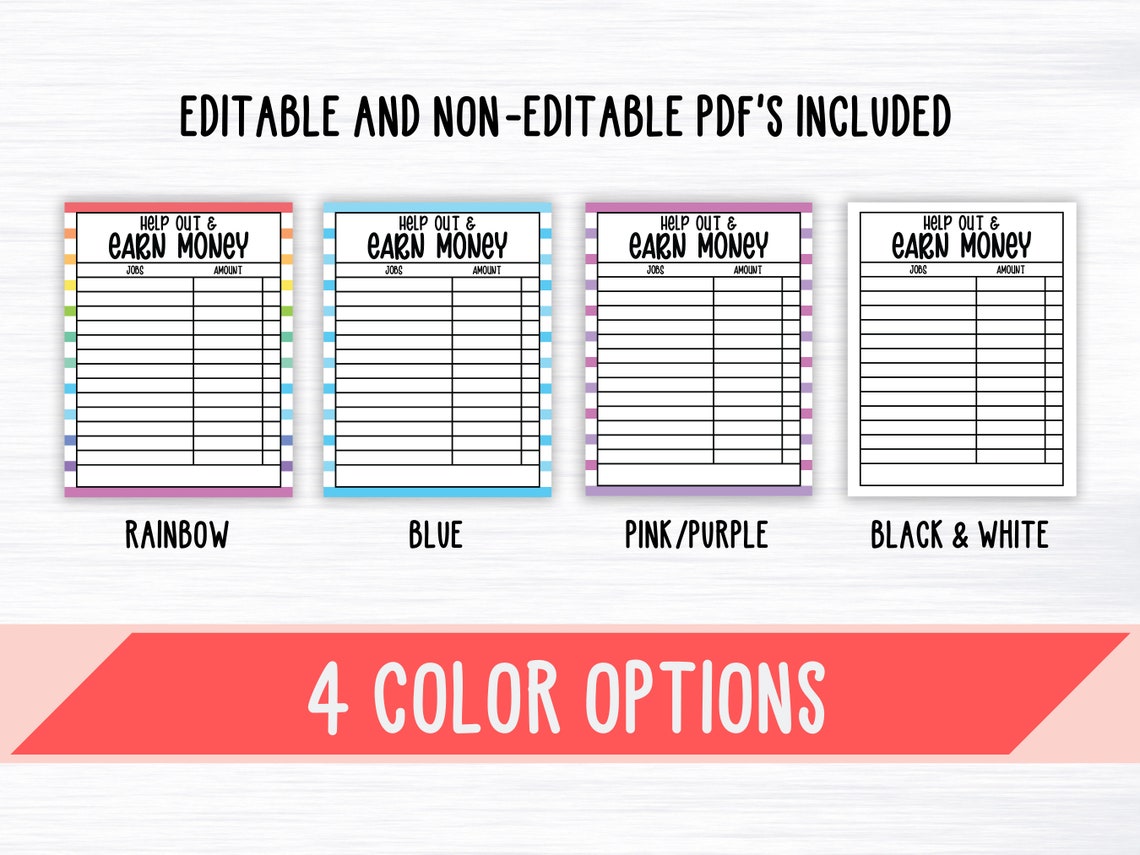 Editable How to Earn Money Chore Chart, Allowance Chore Chart for Kids ...