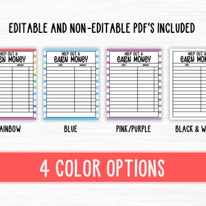 Editable How to Earn Money Chore Chart, Allowance Chore Chart for Kids ...