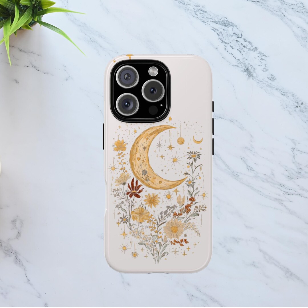 Celestial Boho Wild Flower Case, Floral Moon Phone Case, Flower Pattern ...